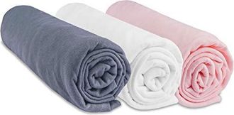 Easy dort Lot de 3 draps housse Coton - 40x80 / 40x90 - gris blanc rose