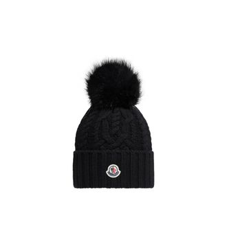 Moncler Moncler Bonnet En Laine Et Cachemire Avec Pompon, Femme, Noir, Taille: Uni