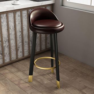 Generic Moderner ergonomischer Barhocker, 61 cm hoch, Tresenstuhl aus PU-Leder mit Fu&szlig;st&uuml;tze und R&uuml;ckenlehne f&uuml;r K&uuml;che, Caf&eacute; oder Bar - Orange