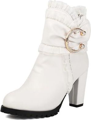 SJJH Bottines &agrave; talon de 8,5 cm - Bottes tendance pour femme - Plateforme de 1 cm - Bout rond - Confortables, Blanc., 41 EU