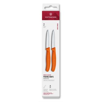 Victorinox by Swiss Army Swiss Classic, Sch&auml;l- und Gem&uuml;semesser Set, 2teilig, Extra Scharfe Klinge, Gerader Schliff f&uuml;r Pr&auml;zise Schnitte, 8 cm, Rostfreier Stahl, Orange