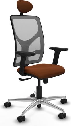 Piqueras y Crespo Schreibtischstuhl mit 2D-Armen, h&ouml;henverstellbarer Lendenwirbelst&uuml;tze und festem Kopfteil, ausgestattet mit 3 Positionen und Schneidschaum, Grau/Braun