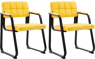 Clp Lot De 2 Chaises Canada en Similicuir I Si&egrave;ges avec Pi&egrave;tement en M&eacute;tal Noir I Accoudoirs Et Dossier Ajour&eacute;, Couleur:Jaune