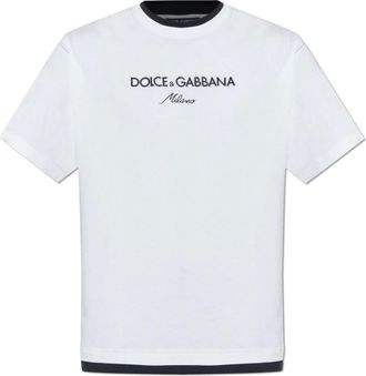 Dolce & Gabbana Homme, Tops, Blanc, Taille: L T-shirt avec logo brodé