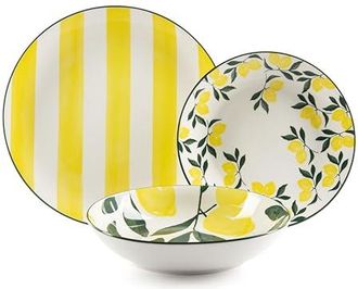 Excelsa Positano Service de vaisselle en porcelaine avec motif citrons, 18 pièces