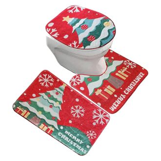 Generic Weihnachts WC-Garnitur 3-teilig | Matte Weihnachtsmann Rentier - rutschfest Badteppich Deckelbezug Sp&uuml;lkastenbezug Saugf&auml;hig