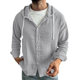 Generic Chemise en lin pour homme respirante : chemise d&eacute;t&eacute; boutonn&eacute;e chemise de plage &agrave; capuche chemises d&eacute;contract&eacute;es avec cordon de serrage chemise sup&eacute;rie