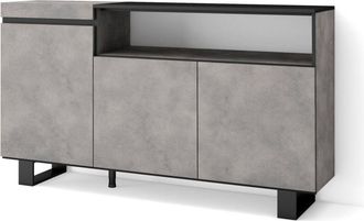 Skraut Home Sideboard, Highboard, Kommode, Komodenschrank, 150x87x35cm, 3 T&uuml;ren, Industriedesign, Moderner Stil, Zementgrau - Skraut Home