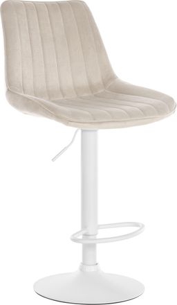 Clp Barhocker Toni Samt | Höhenverstellbarer Thekenhocker mit Rückenlehne | Barstuhl mit Metallgestell, Farbe:Creme, Gestell Farbe:weiß