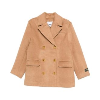 Ganni Femme, Vestes, Brun, Taille: 34/36 FR Double Faced Wool Doublebreasted Blazer