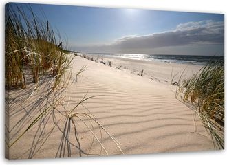 Feeby Frames Feeby Bilder Strand Grass Meer XXL 120x80 cm Wohnzimmer Schlafzimmer Büro Flur Küche Wandbilder Modern Bild auf Leinwand Wanddekoration Kunstdruck Des