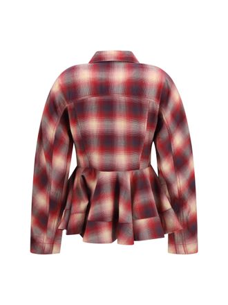 Ganni Womens Peplum Flannel Shirt Raspberry Wine Cotton