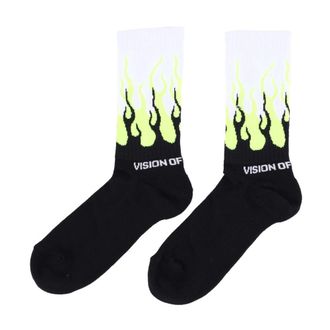 Vision Of Super Vision OF Super, Homme, Sous-vêtements, Noir, Taille: ONE Size Chaussettes Fluo Jaunes avec Flammes Brodées