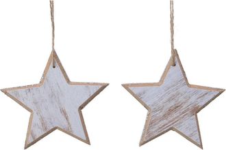 Decoris Christbaumschmuck Holz Sterne 12cm x 2 St&uuml;ck mit Glitzer braun Natur wei&szlig;