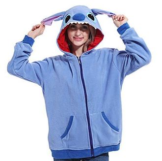 Lazutom Anima Hoodie Vestes Sweat à Capuche Jacket Animaux Cartoon Cosplay Zip Up Hoodie Outerwear Jacket (Blue Stitch, XL)