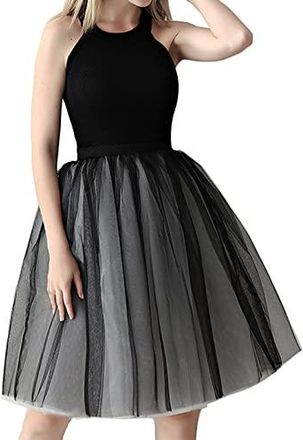 Generic Jupe tutu en tulle pour femme - Jupe en maille moelleuse - Multicouche - Jupe de danse vintage - Jupe de danse rétro élastique pour adulte, gris, Tail