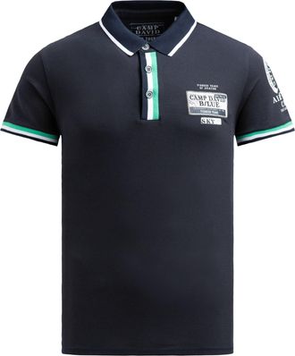 Camp David Herren Pikee-Polo mit Prints und Patches Blue Navy, XXXL