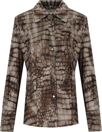 Elisabetta Franchi CHEMISE IMPRIM&Eacute; ALLIGATOR MARRONE ELISABETTA FRANCHI