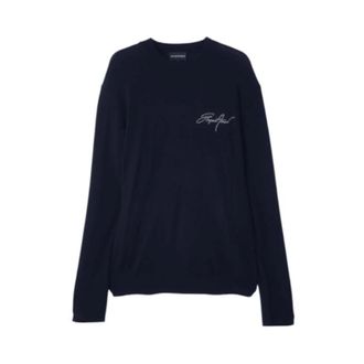 Emporio Armani Pullover aus Schurwolle mit Jacquard-Logo - - Knitwear - Herren - Blau - S