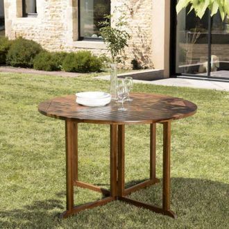 Macabane Macabane - maeva - Table de jardin 4/5 personnes - table ronde &agrave; rabats papillon en bois teck huil&eacute;