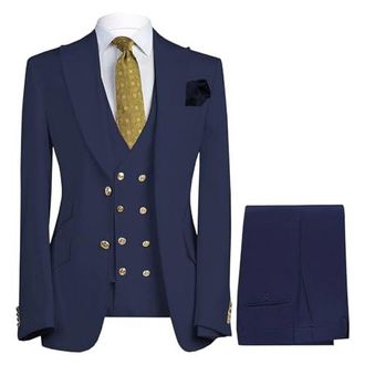 Generic Costume 3 pi&egrave;ces &agrave; double boutonnage pour homme - Veste et pantalon - Revers en pointe - Pour mariage, bal de fin dann&eacute;e, noir fonc&eacute;, 5XL