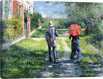 Posterlounge Paar beim Spaziergang Leinwandbild von Gustave Caillebotte 90 x 70 cm Gr&uuml;n Wandbilder Wanddeko
