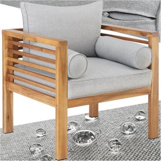 TecTake Fauteuil Salon de Jardin Chaise ext&eacute;rieure avec Accoudoirs pour Salon de Jardin Exterieur ou Int&eacute;rieur en Bois, Coussins Inclus, Mobilier pour Amenage