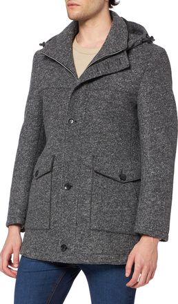 Bugatti Herren Kurzmantel aus Wolle mit abnehmbarer Kapuze