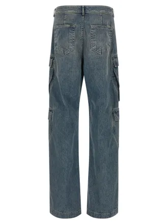 Rick Owens Mens Blue Cotton Cargo Pants