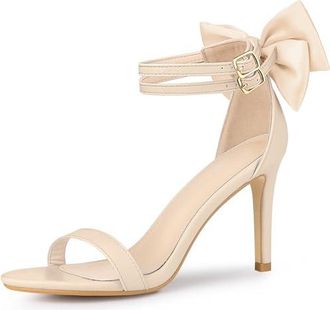 Allegra K Sandales &agrave; talons aiguilles &agrave; bout ouvert avec noeud arri&egrave;re pour femme, beige, 38.5 EU