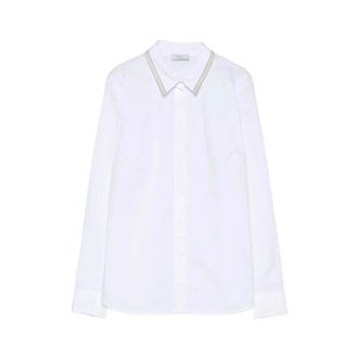 PESERICO Wei&szlig;e Baumwoll Piped Kragen Hemd - - Blouses & Shirts - Damen - Wei&szlig; - L