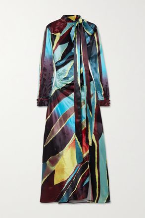 Christopher John Rogers Maxikleid Aus Bedrucktem Satin Mit Schluppe Und Cut-out - Mehrfarbig