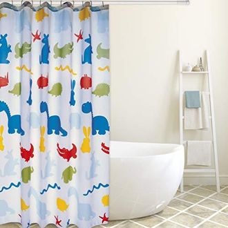 MSV Cotexsa by Premium Anti-Schimmel Textil Duschvorhang 144038 - Anti-Bakteriell, waschbar, 100% wasserdicht, mit 12 Duschvorhangringen - Polyester, Zoo 