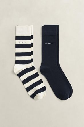 GANT Herren 2er-Pack Socken Blockstreifen & Einfarbig (43-45) CREAM