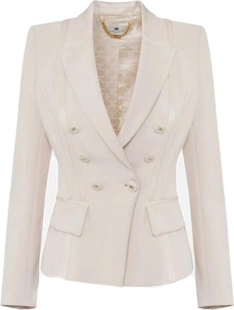 Elisabetta Franchi Femme, Vestes, Blanc, Taille: 38 FR Veste Cr&ecirc;pe avec D&eacute;tails en Satin