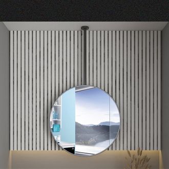 Generic Runder nordischer Deckenspiegel zum Aufh&auml;ngen f&uuml;r Badezimmer, Waschraum, Rasieren, Deckenmontage mit schwarzem Metallrahmen (Ausleger anpassbar) (Gr&ouml;&szlig;