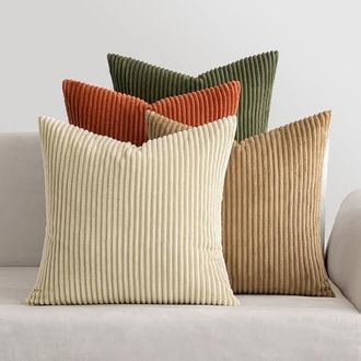 Miulee Housses de Coussin en Velours C&ocirc;tel&eacute; Carr&eacute;es D&eacute;coratives Douces pour Le Douce en Velours Ray&eacute; Lot de 4 pour la D&eacute;coration Int&eacute;rieure Canap&eacute; Chambre &agrave; 