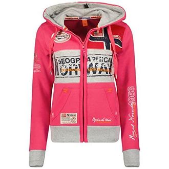 Geographical Norway Flyer Lady - Sweat Femme Zip Capuche Poches - Sweatshirt Manches Longues Chaud Hoodie Veste - Pull Femmes Saison Printemps Ete Automne Hiver (Rose Fla