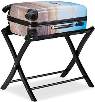 Relaxdays Kofferst&auml;nder Holz, klappbar, Gep&auml;ckablage, Kofferaufbewahrung, f&uuml;r Reisegep&auml;ck, HBT: 52,5x66,5x48 cm, schwarz