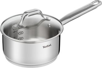 T-fal Kochtopf Stielkasserolle 18 cm mit Glasdeckel | Topf mit 2,1 L Fassungsverm&ouml;gen | Milchtopf mit Induktionsboden aus Edelstahl poliert | Sp&uuml;lmaschineng