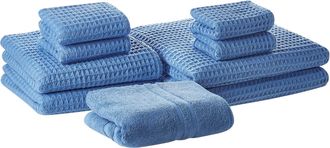 Beliani Handtuch Set mit Badematte Baumwolle blau 9-teilig Areora