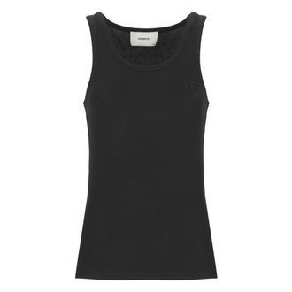 Coperni Schwarzes &auml;rmelloses Oberteil mit Rundhalsausschnitt und Stickerei - - Tops - Damen - Schwarzk - XS