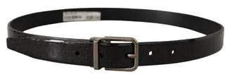 Dolce & Gabbana Mens Black Vernice Puntinata Leather Silver Tone Metal Belt