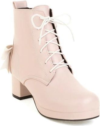 Generic Rose,40 EU,Bottines à Lacets pour Femmes, Bout Rond, Plateforme, Talons Hauts épais avec noeud, Bottines à Talons Lolita Tendance