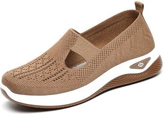 Alexis Leroy Femme Slip on Baskets Respirantes L&eacute;gers Marche Sneakers Marron Ajour&eacute; 40 EU