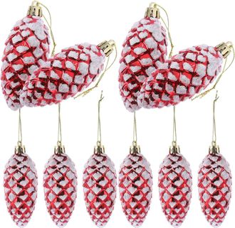 Cabilock 10 St&uuml;ck Rote Tannenzapfen Weihnachtsbaum Anh&auml;nger aus Kunststoff H&auml;ngende Weihnachtsdekoration f&uuml;r Innen Au&szlig;en Vielseitiger Christbaumschmuck f&uuml;r Fes