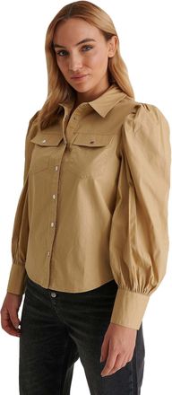 NA-KD Damen Hemd Puffärmel, Khaki, 42 EU, grün, 40
