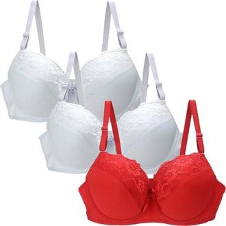 Generic Lot de 3 soutiens-gorge en dentelle pour femme - Grande taille - Sans armatures - Grande taille - Soutien-gorge de soutien - Soutien-gorge de sport an
