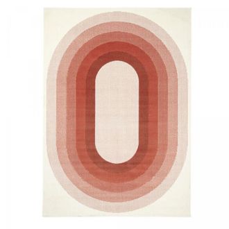 Un amour de tapis Tapis 160 x 225 cm, motif g&eacute;om&eacute;trique ovale arches concentriques, d&eacute;grad&eacute; beige rose poudr&eacute; corail terracotta, style r&eacute;tro ann&eacute;es 70, tiss&eacute; r&eacute;sistant