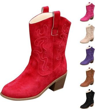 Generic Bottes de cowboy pour femme - Coupe large - Bottes de cowgirl imperm&eacute;ables &agrave; enfiler - Confortables &agrave; talon &eacute;pais brod&eacute; - Chaussures de mariage occide